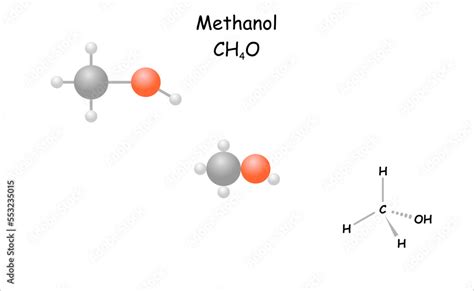 Stylized 2d Molecule Modelstructural Formula Of Methanol Stock Vector
