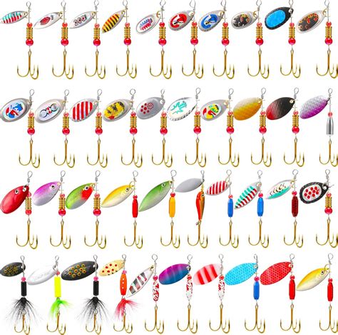Amazon Skylety 40 Pcs Fishing Lure Hard Metal Colorful Spinner