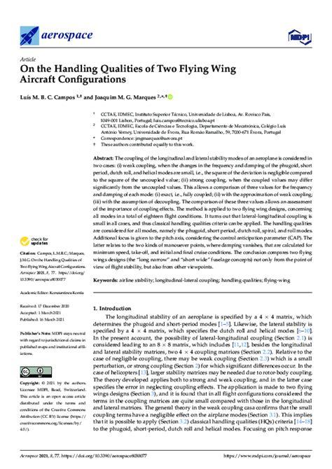 Pdf On The Handling Qualities Of Two Flying Wing Aircraft Configurations