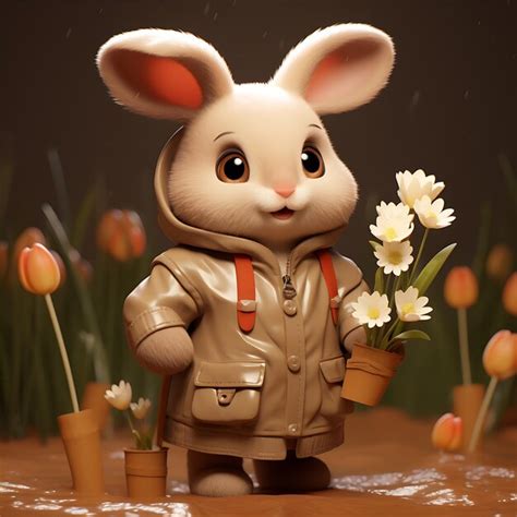 Premium Photo 3d Cute Cartoon Rabbit Bunny Wear Jacket In The Blurred