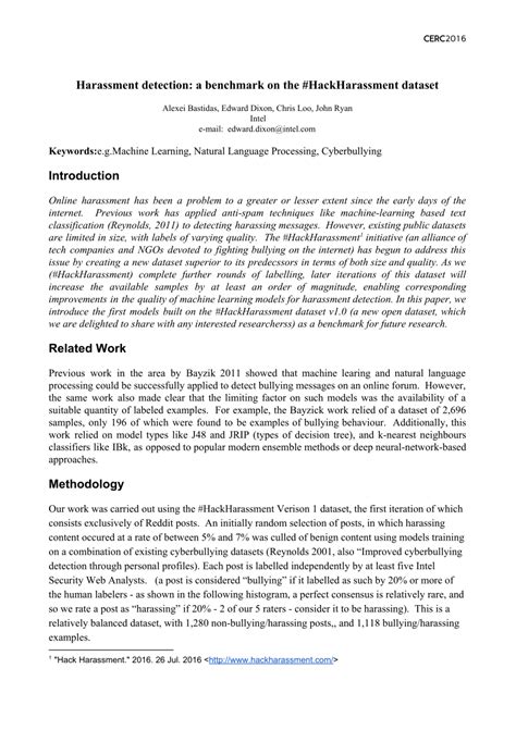 Pdf Harassment Detection A Benchmark On The Hackharassment Dataset