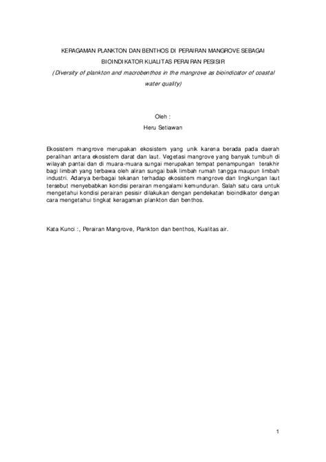 Pdf Diversity Of Plankton And Macrobenthos In The Mangrove As Bioindicator Of Coastal Water