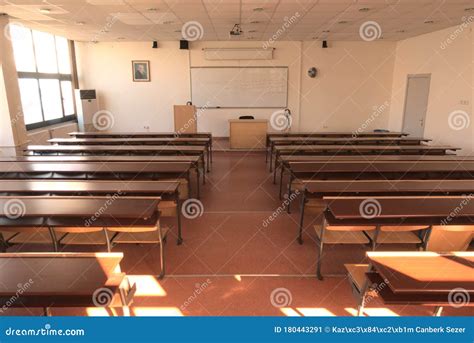 Shot Of Empty Highschool Classroom Due To Measures Taken Regarding
