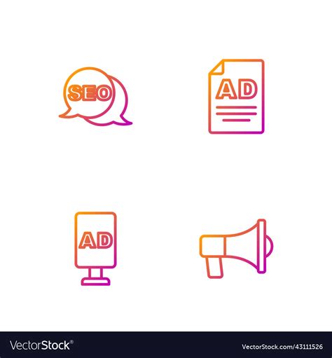 Set Line Megaphone Advertising Seo Optimization Vector Image