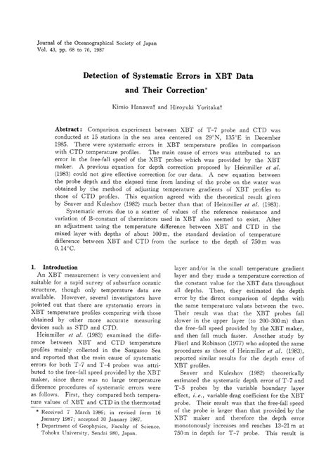 Pdf Detection Of Systematic Errors In Xbt Data And Their Correction