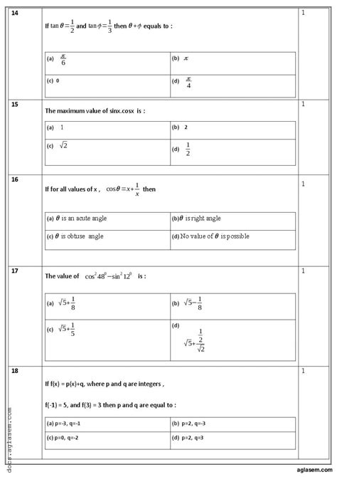 Class 11 Math Mid Term Sample Paper 2024 Download Pt1 Term 1