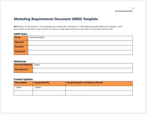 Requirements List Template