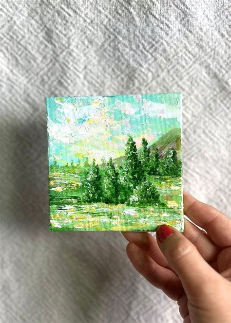 Mini Canvas 4x4 Original Acrylic Art With Easel Abstract Landscape