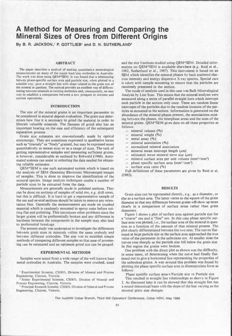 PDF A Method For Measuring And Comparing The Mineral Sizes Of Ores Of Different Origins