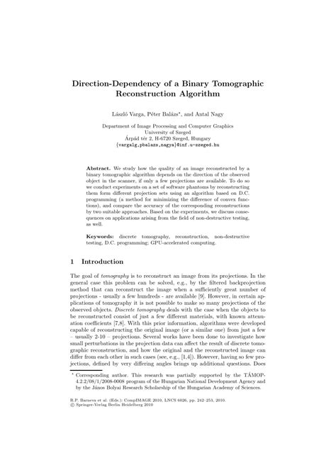 Pdf Direction Dependency Of A Binary Tomographic Reconstruction Algorithm