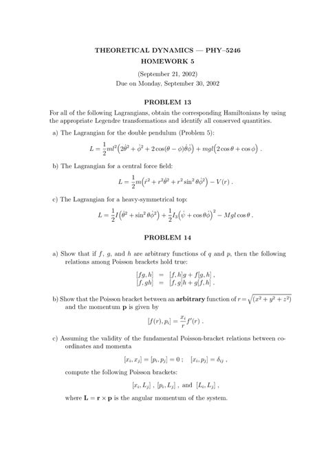 5 Solved Problems On Theoretical Dynamics Assignment 5 Phy 5246