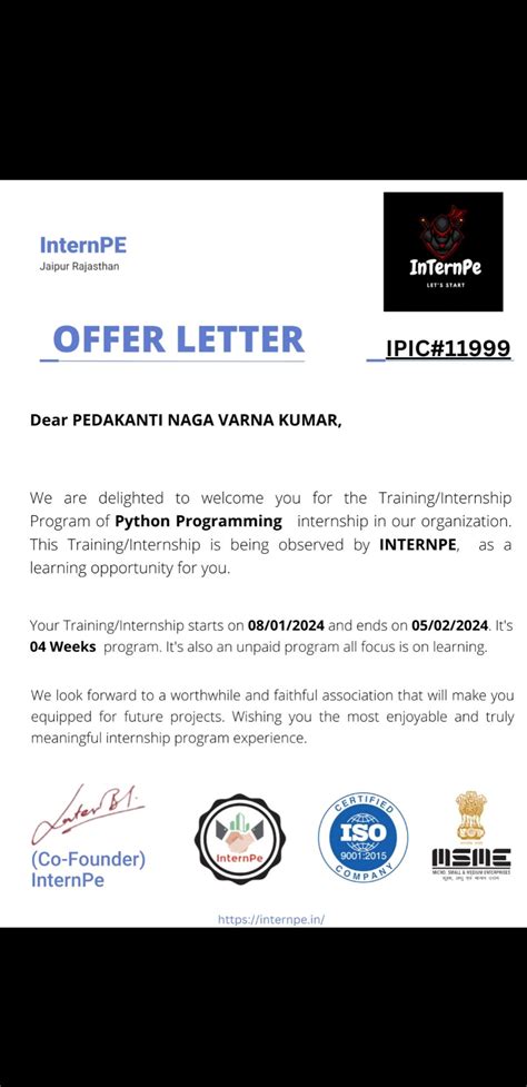 Pedakanti Naga Varna Kumar On Linkedin Started My Internship In Internpe