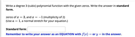 solved write a degree 3 cubic polynomial function with the