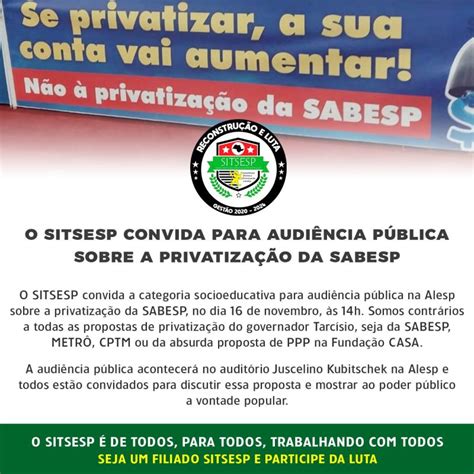 O Sitsesp Convida Para AudiÊncia PÚblica Sobre A PrivatizaÇÃo Da Sabesp