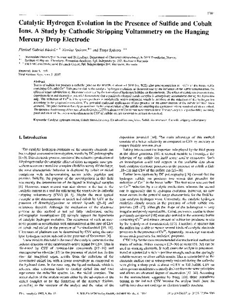 Pdf Catalytic Hydrogen Evolution In The Presence Of Sulfide And