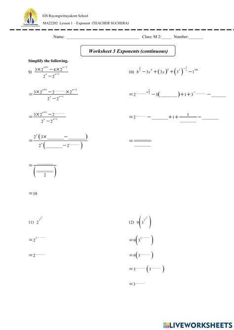 Worksheet 3 Exponent 2 Worksheet Live Worksheets