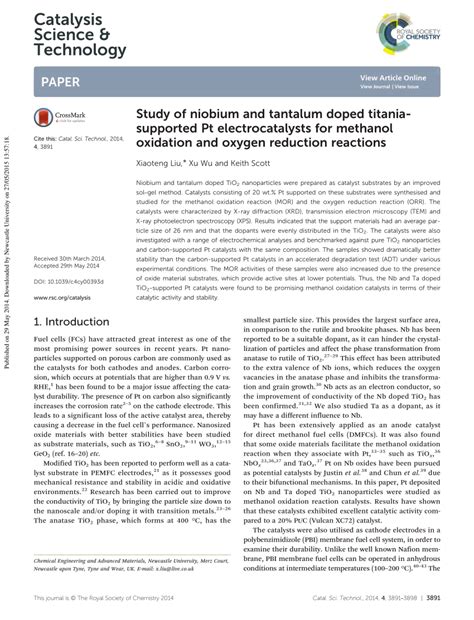 Pdf Study Of Niobium And Tantalum Doped Titania Supported Pt