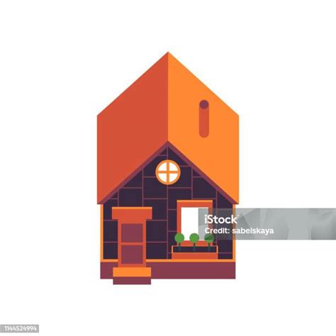 평면 스타일에서 보기 위의 개인 주택의 벡터 일러스트 레이 션 0명에 대한 스톡 벡터 아트 및 기타 이미지 0명 갈색 건물 정면 Istock