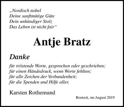 Traueranzeigen Von Antje Bratz Trauer Anzeigen De