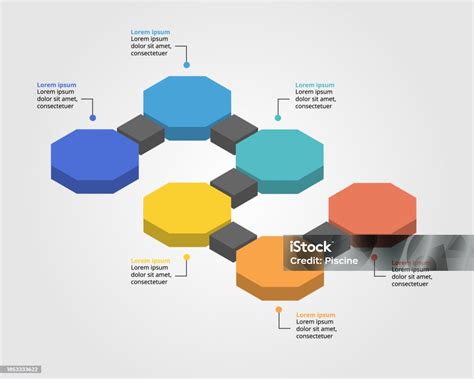 6개 요소에 대한 프레젠테이션을 위한 인포그래픽용 팔각형 단계 차트 템플릿 0명에 대한 스톡 벡터 아트 및 기타 이미지 0명 기하 다이어그램 Istock