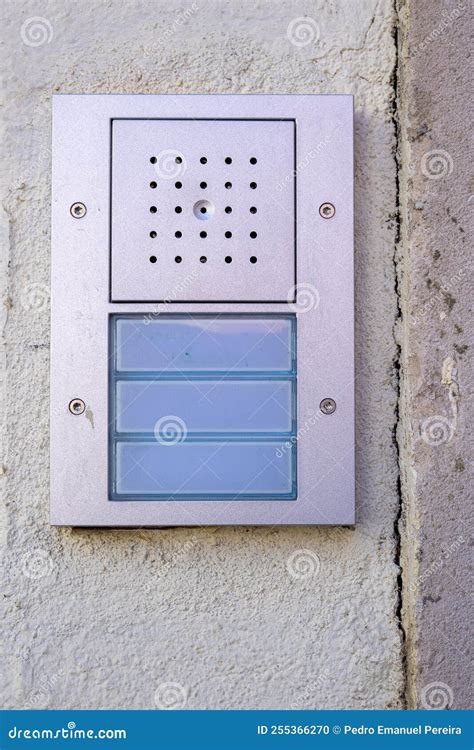 Building Intercom With 3 Buttons And A Speaker In Chrome Metal Stock