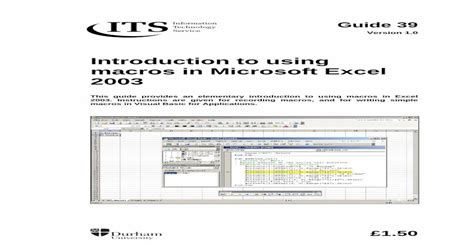 introduction to using macros in microsoft excel 2003 · in excel you