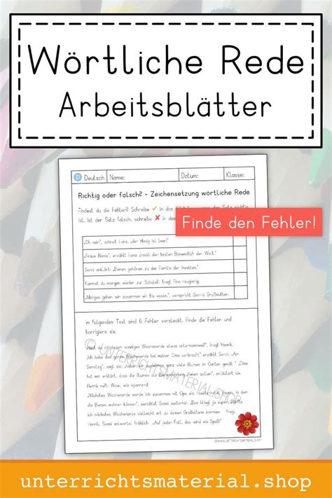 Wörtliche Rede Arbeitsblatt Fehler Finden Lesen Lernen