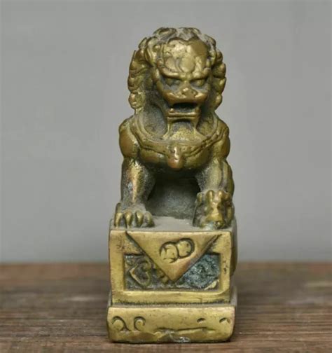 28and Old Ancient Chinese Brass Fengshui Foo Fu Dog Lion Animal Statue