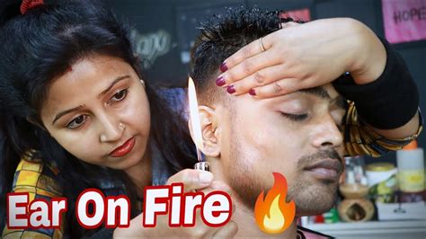 Fire Massage On Ear Indian Lady Barber Chaitali 1 Hr Asmr Head