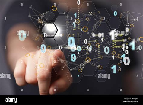 A Finger Pointing On A 3d Floating Binary Code A Concept Of