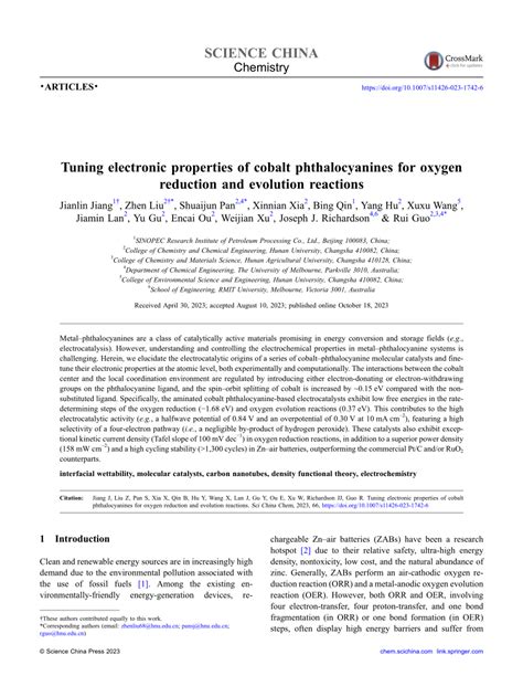 Pdf Tuning Electronic Properties Of Cobalt Phthalocyanines For Oxygen Reduction And Evolution