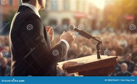 Portrait Of A Spokesperson Delivering A Speech At A Public Event Or