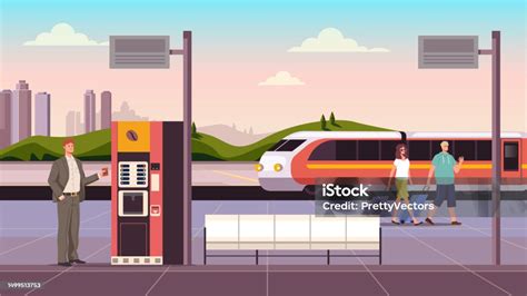 Stasiun Kereta Api Konsep Kereta Bawah Tanah Ilustrasi Grafis Desain