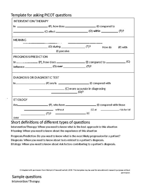 Pico Question Template For Research Understanding Patient Outcomes