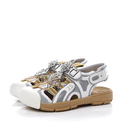 Gucci Mesh Fabric Tinsel Sport Sandals 375 White Silver 645473