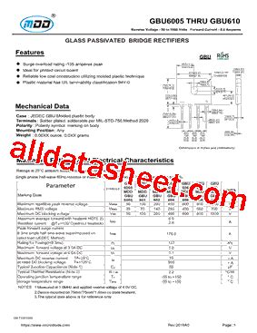 GBU606 Datasheet(PDF) - Microdiode Electronics (Jiangsu) Co.,Ltd.