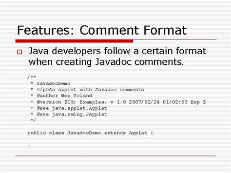 The Basics Of Javadoc Presented By Wes Toland