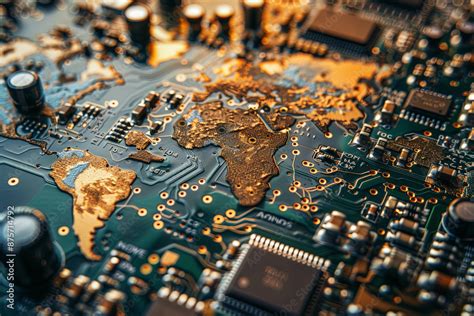 Tech Conflict Over Semiconductor Supply Chains Geopolitical Map Illustration Stock Illustration