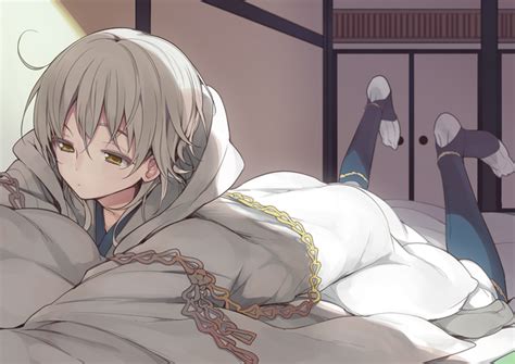 Anime Feet In The Air Yellow Eyes Lying On Front Hd Wallpaper