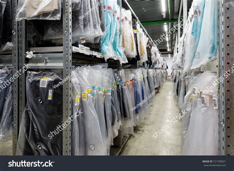 Clothes Warehouse Variety Clothes Hanging Metal Stock Photo