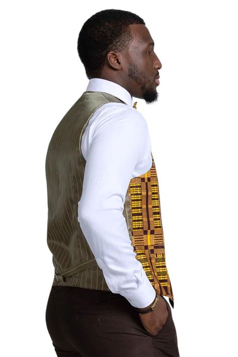 Kadir African Print Kente Mens Fit Suit Vest Brown And Gold Afrilege