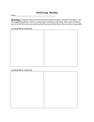 Learning Center Worksheet Sorting Rocks DOCX