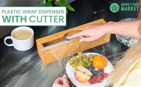 Plastic Wrap Dispenser With Cutter Fits 12 Rolls Cuts Aluminum