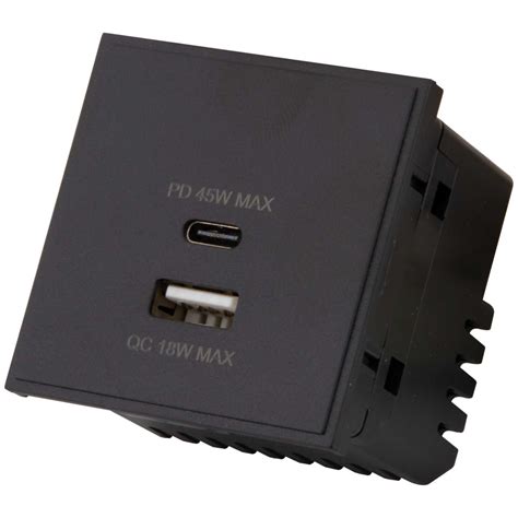 M Grid Double Type A And Type C USB Outlets Euro Module Black CEF