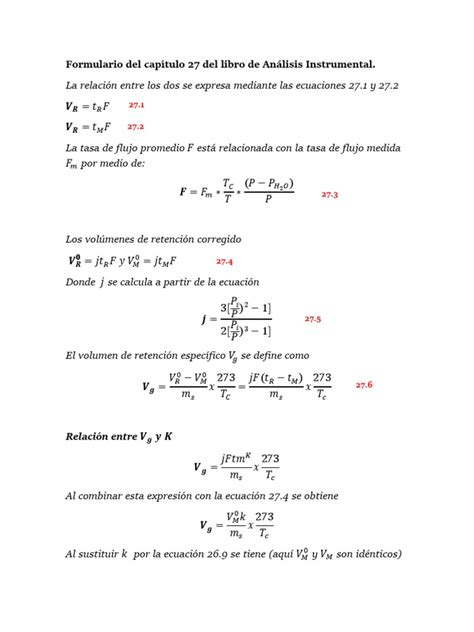 Formulario Del Capítulo 27 Del Libro De Análisis Instrumental Pdf