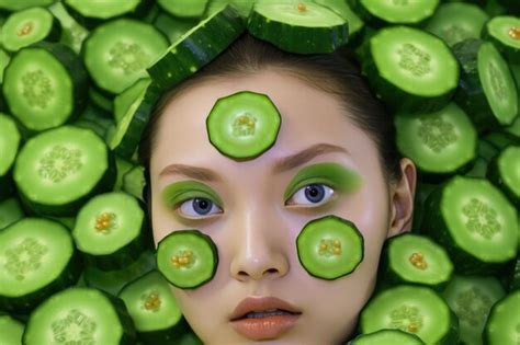 Premium Ai Image A Woman With Cucumbers On Her Face
