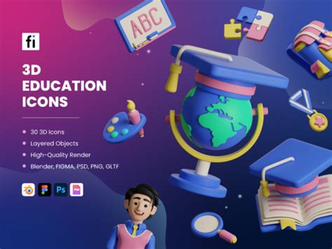 3d Education Icon Set Flat Icons