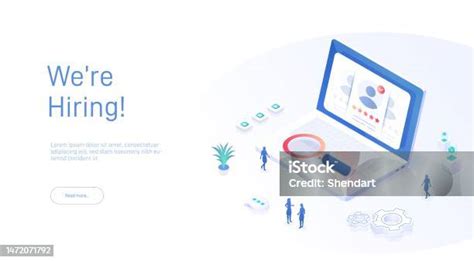 우리는 방문 페이지 템플릿을 고용하고 있습니다 노트북 화면에서 승인된 이력서 웹 배너 인포 그래픽에 사용할 수 있습니다 아이소메트릭 현대 벡터 그림입니다 3차원 형태에 대한