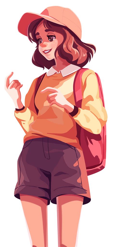 可爱女孩子秋游动漫风插画