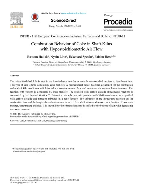 Pdf Combustion Behavior Of Coke In Shaft Kilns With Hypostoichiometric Air Flow